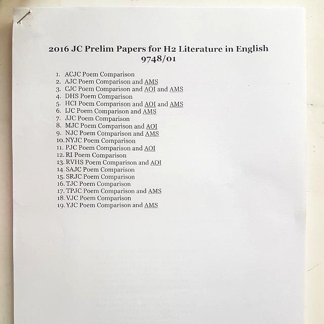 2016 JCs Prelim Paper 1 H2 Literature in English 9748/01, Hobbies ...