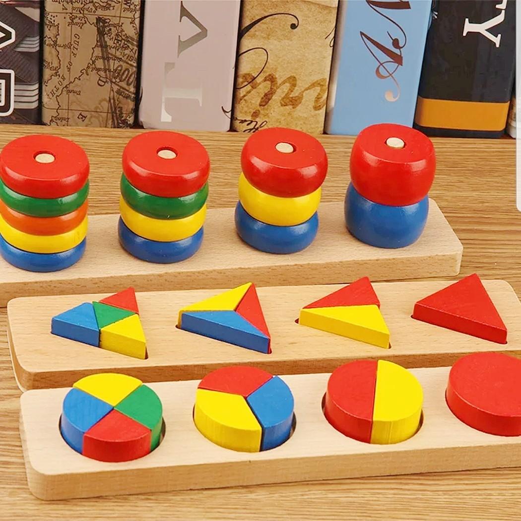 8 sets Wooden Educational Geometric Puzzles Montessori Teaching Aids ...