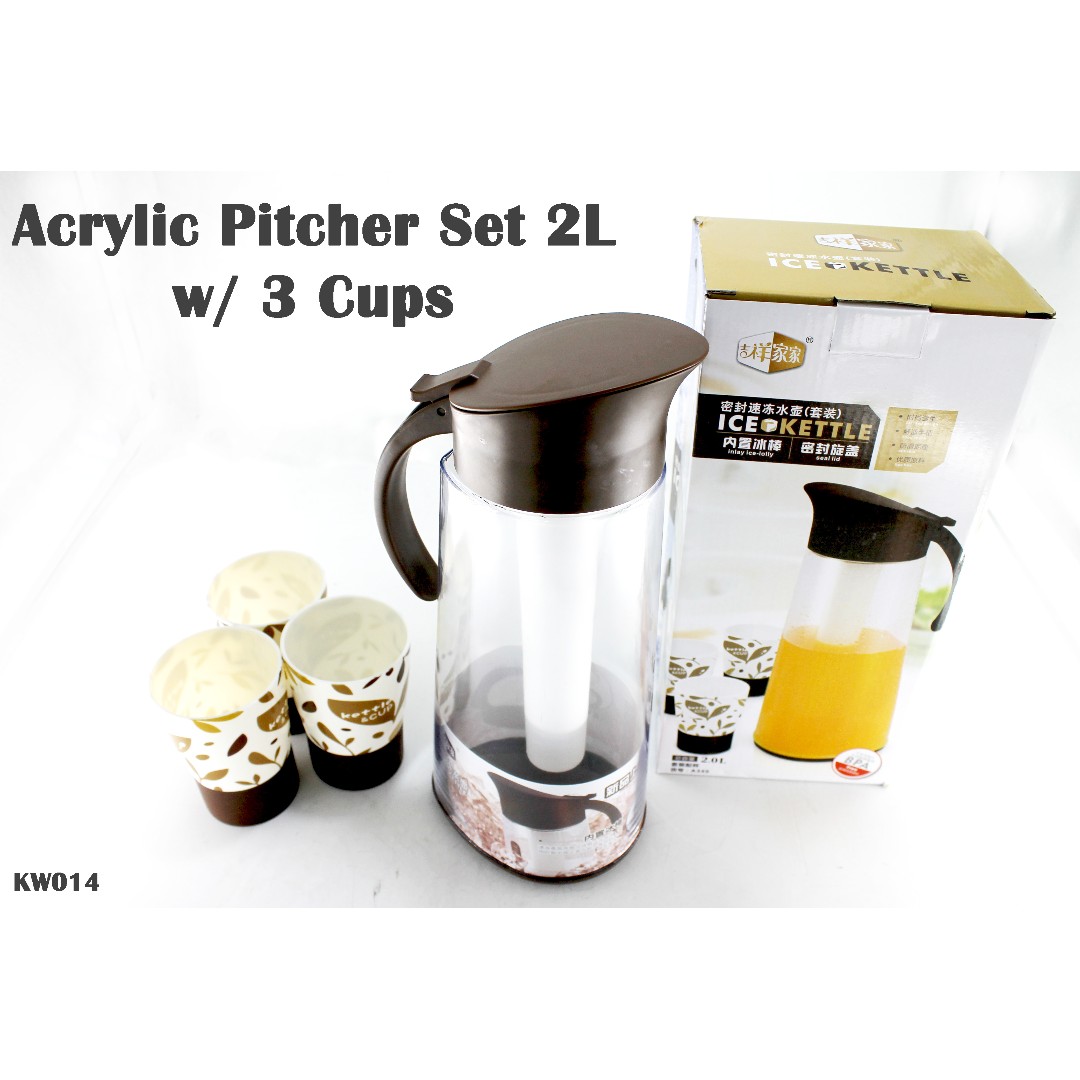 Acrylic Pitcher Set 2L w/ 3 Cups #KW014, Furniture & Home Living ...