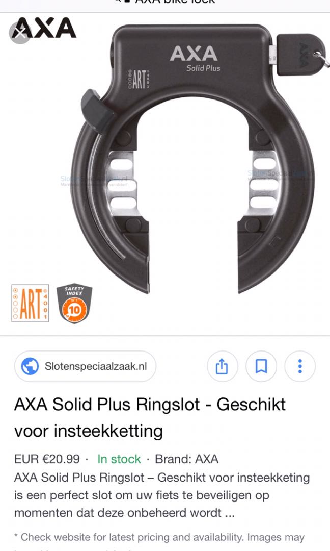 AXA solid plus bike lock, Sports Equipment, Bicycles & Parts, Parts ...