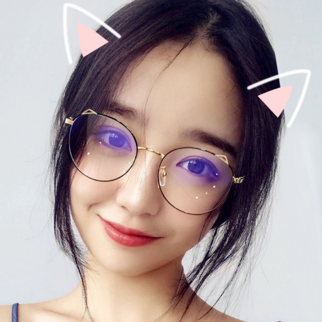 Black Rimmed Cat Ears Glasses, Women's Fashion, Watches & Accessories ...
