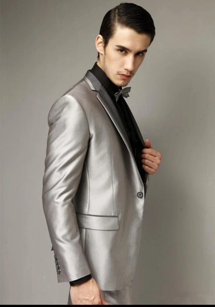 Men metallic silver suit wedding formal prom, Men's Fashion, Coats ...