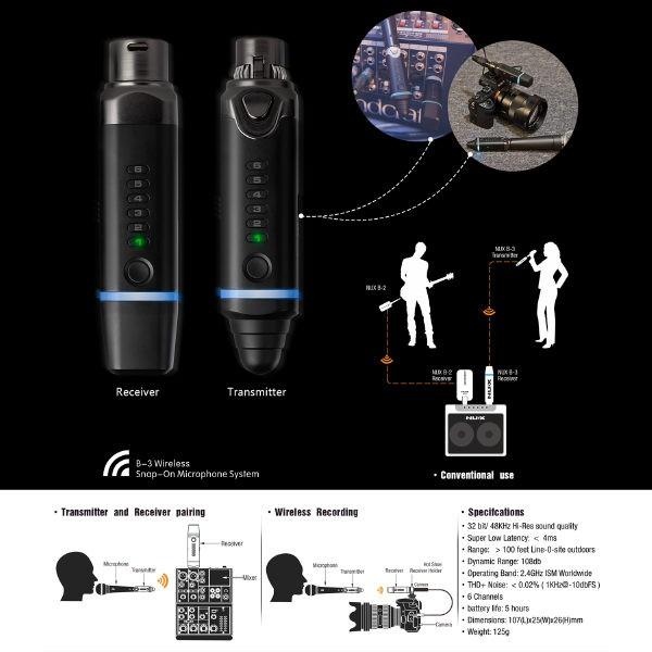 NUX B3 SNAP-ON MICROPHONE WIRELESS SYSTEM XLR 無線咪接收器 無線咪 咪, 興趣及遊戲, 音樂 ...
