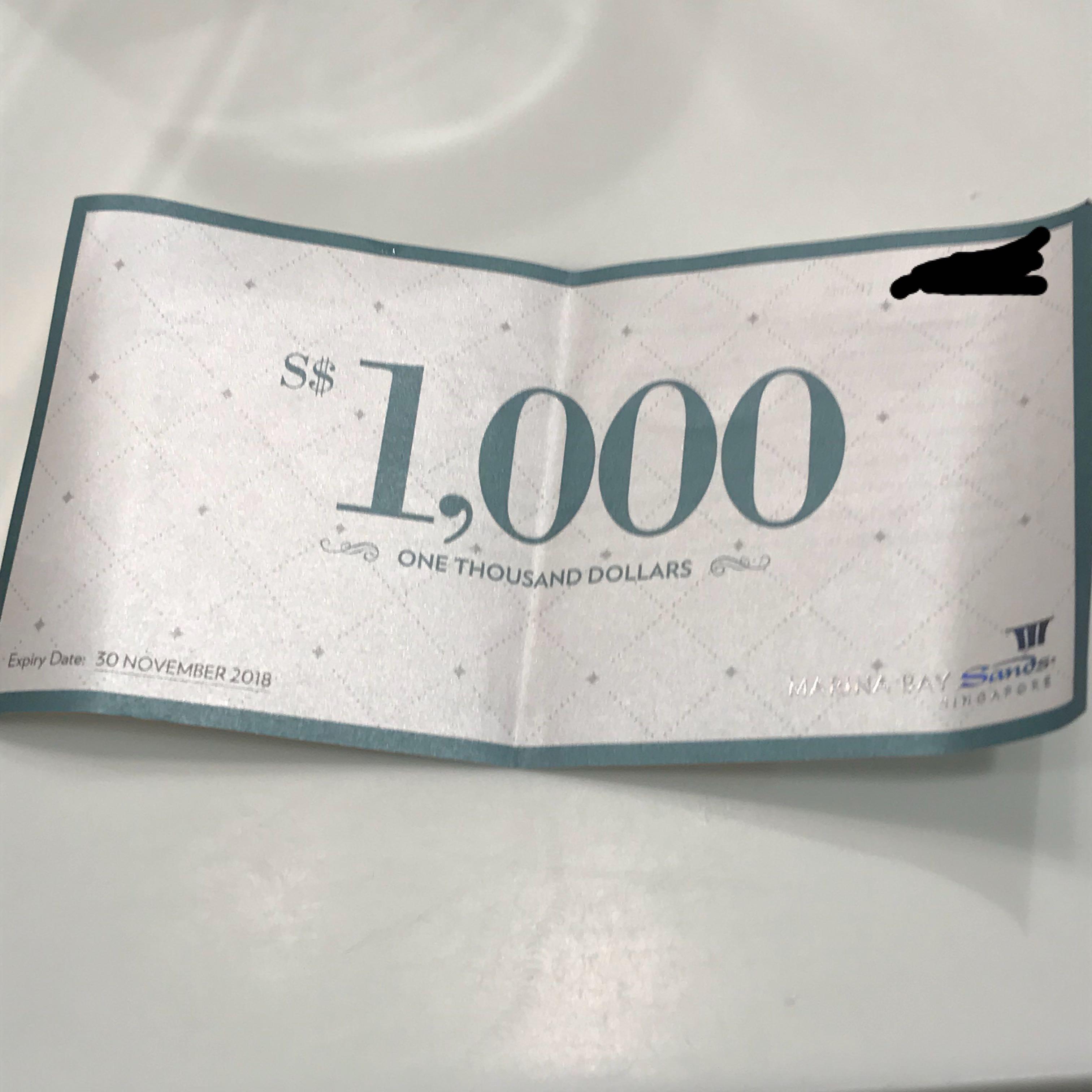 MBS $1000 shops voucher Marina Bay Sands shoppe, Tickets & Vouchers ...
