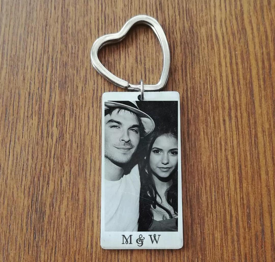 Couple keychain Custom engraved 2 sides keychain with photo and hidden ...