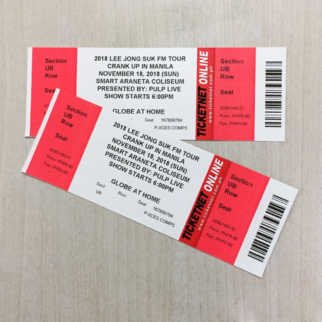 LEE JONG SUK FAN MEETING TOUR (TWO UPPER BOX TICKETS FOR ONLY 2, 598 ...