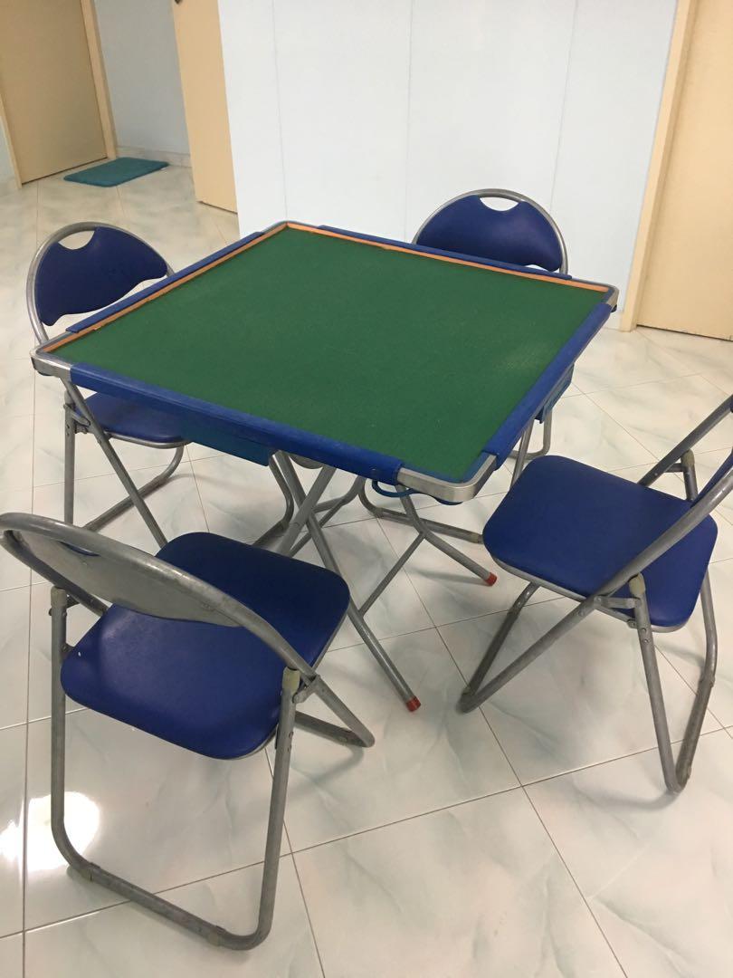 Mahjong table + 4 chairs, Furniture & Home Living, Furniture, Tables ...