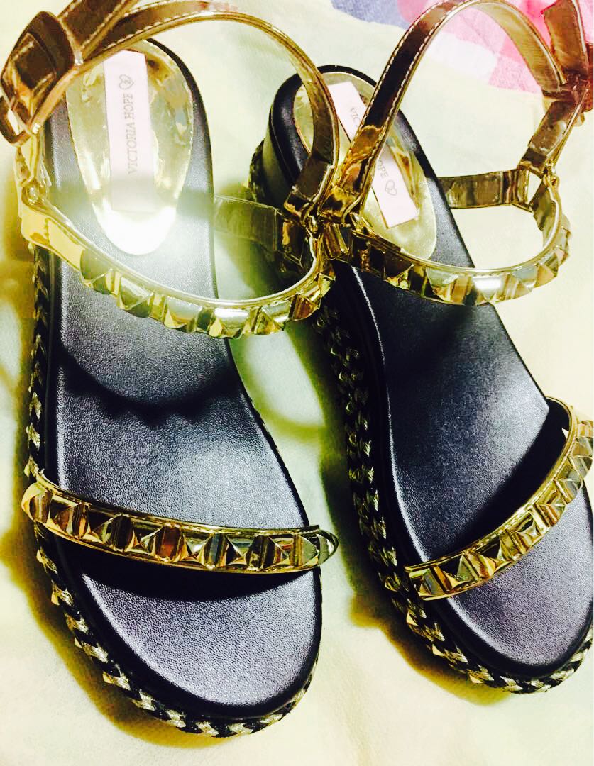 Gold Spike Wedge, Women's Fashion, Footwear, Flipflops and Slides on ...