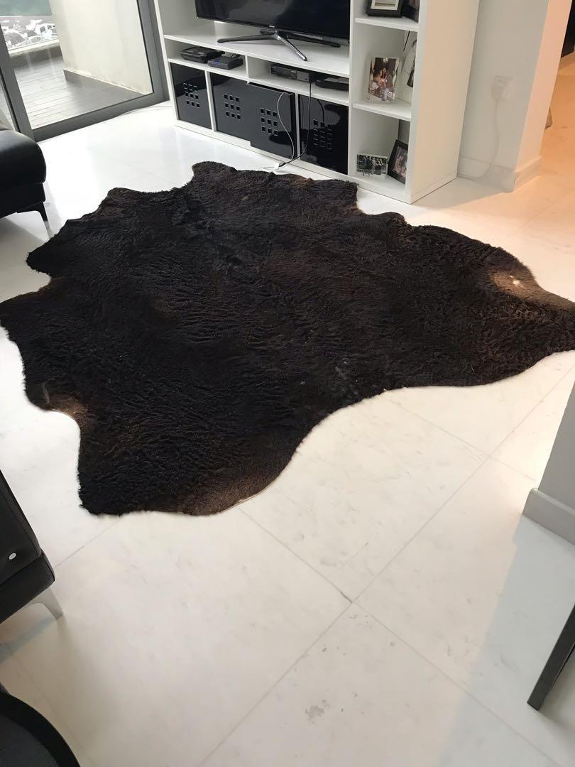 IKEA KOLDBY Cow Hide Rug Black, Furniture & Home Living, Kitchenware ...
