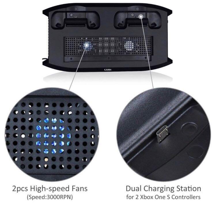 LICTIN XBOX ONE S Vertical stand with cooling fan and dual charging ...
