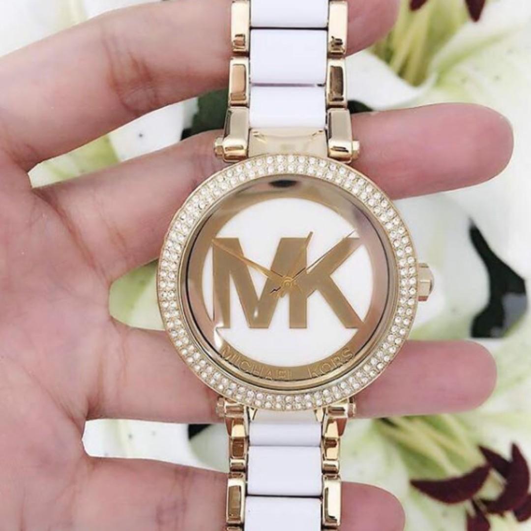 Michael Kors Parker Gold-Tone and White Acetate Women's Watch - MK6313 ...