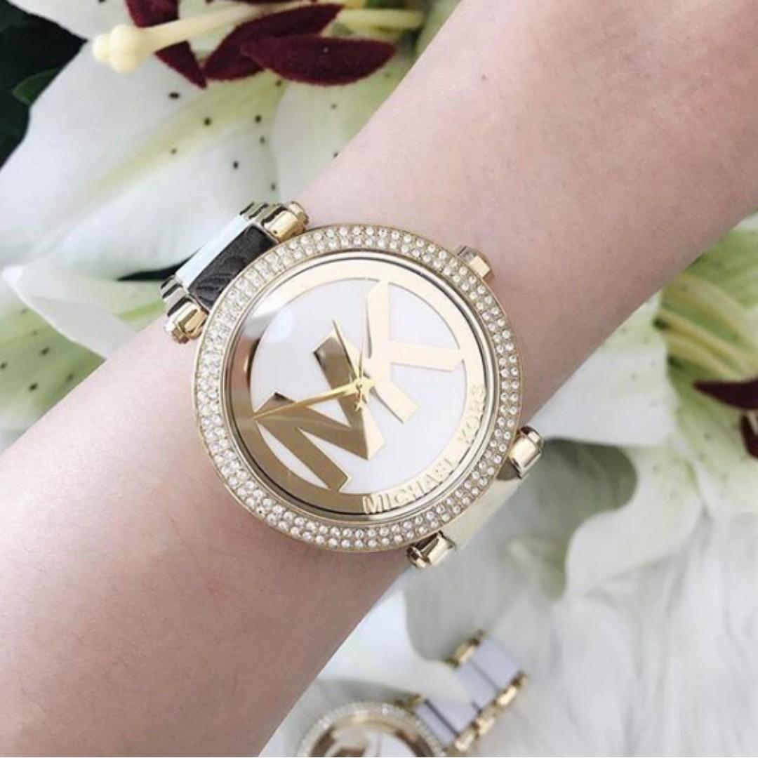 Michael Kors Parker Gold-Tone and White Acetate Women's Watch - MK6313 ...