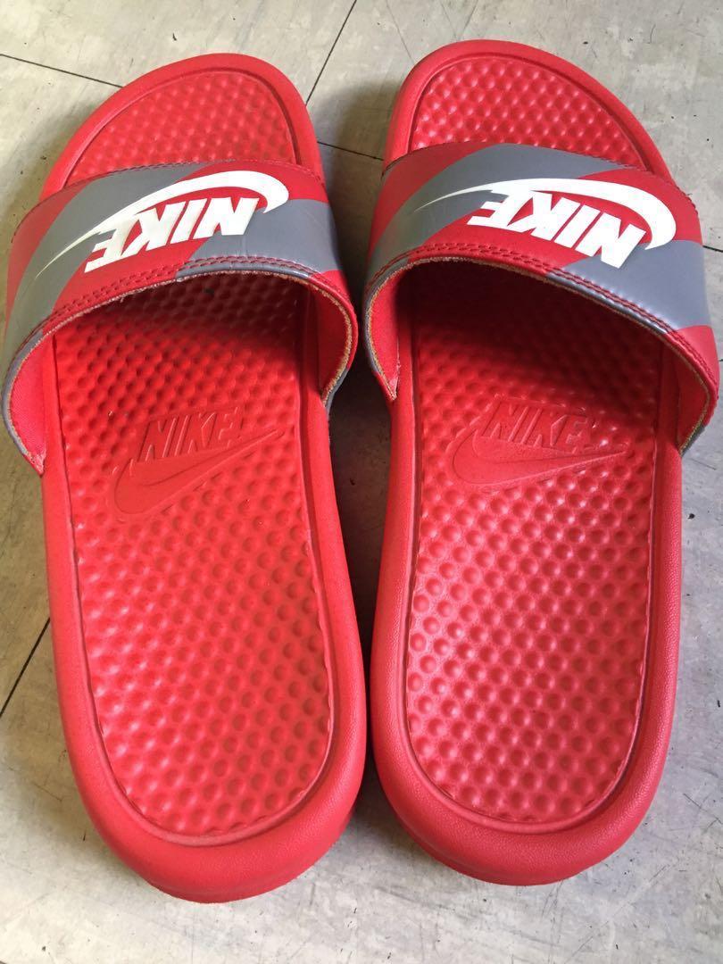 Nike Red Benassi, Men's Fashion, Footwear, Slippers & Slides on Carousell