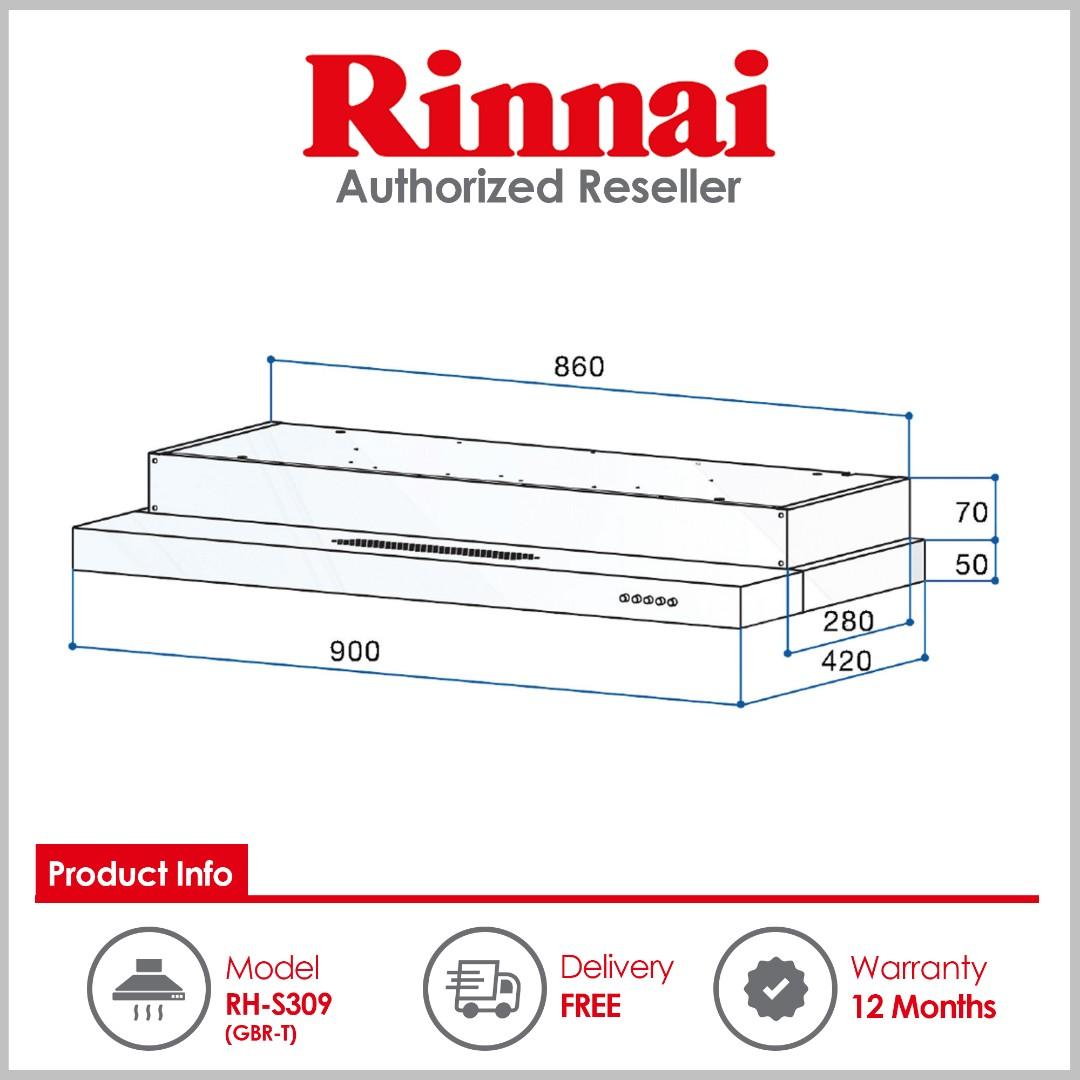 Rinnai (RH-S309-GBR-T) Slimline Hood, TV & Home Appliances, Kitchen Appliances, BBQ, Grills ...