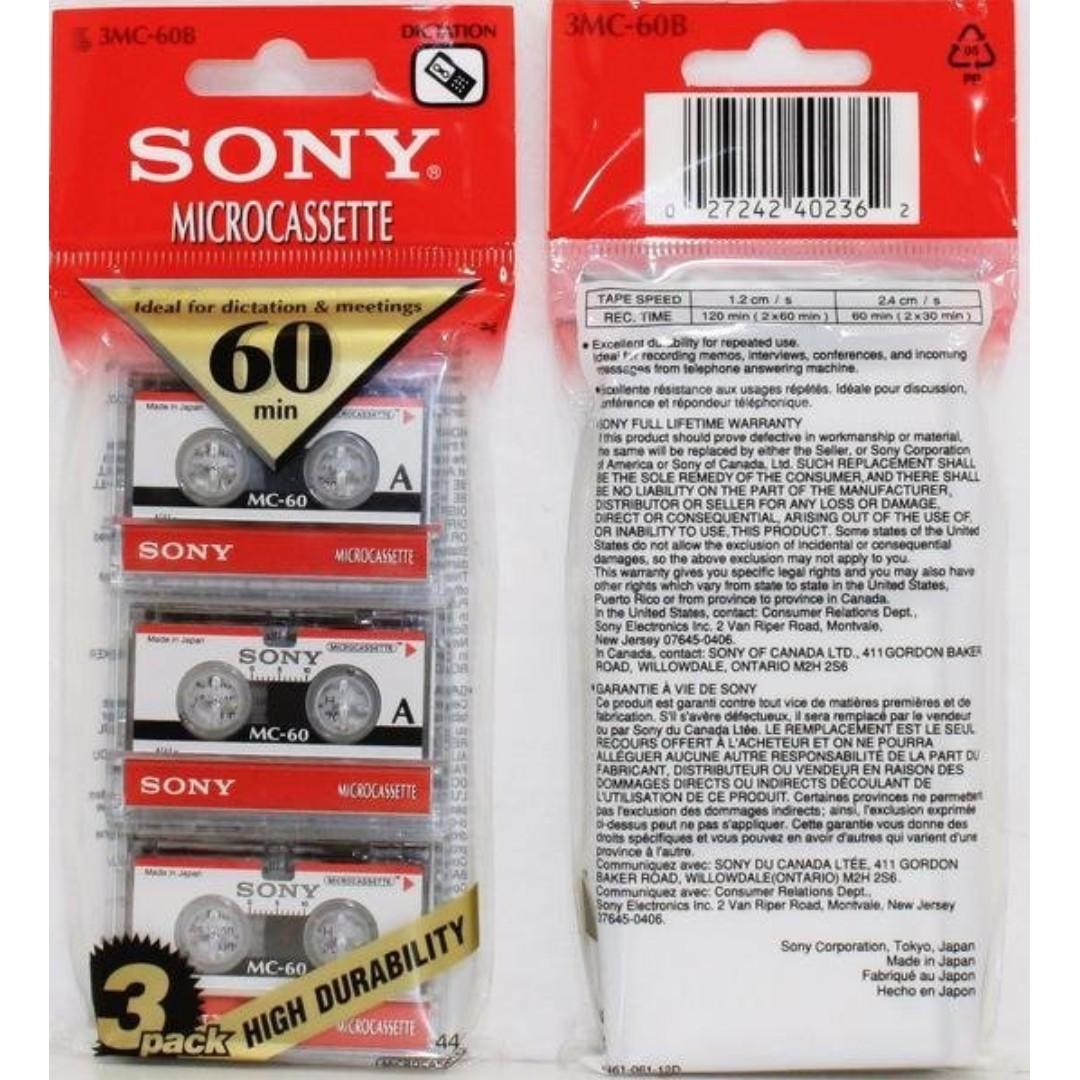 SONY MC60 Micro cassette Blank Audio Tapes 3 Pcs (1 Pack), 音響器材, 可攜式音響 ...