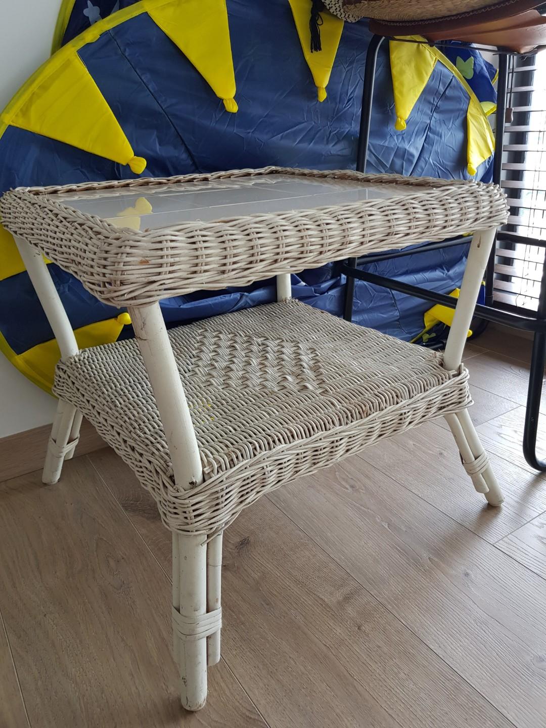 White rattan table, Furniture & Home Living, Kitchenware & Tableware ...