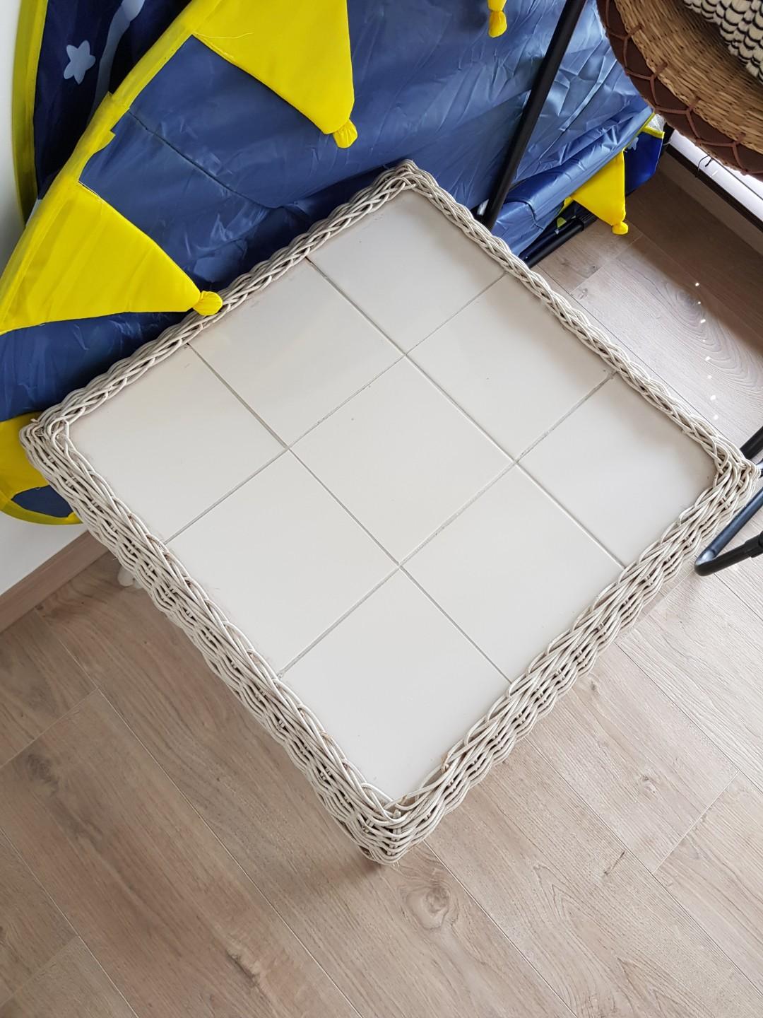 White rattan table, Furniture & Home Living, Kitchenware & Tableware ...