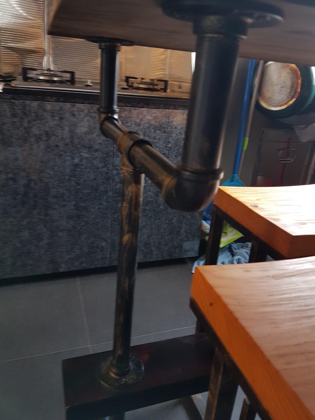 Solid lacquered pine wood bar table vintage pipe design, Furniture ...