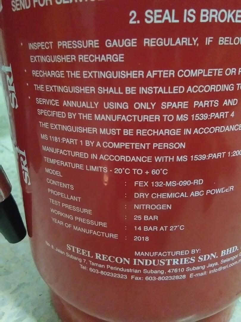 Sri Fire Extinguisher ABC Powder 9kg, TV & Home Appliances, Kitchen ...