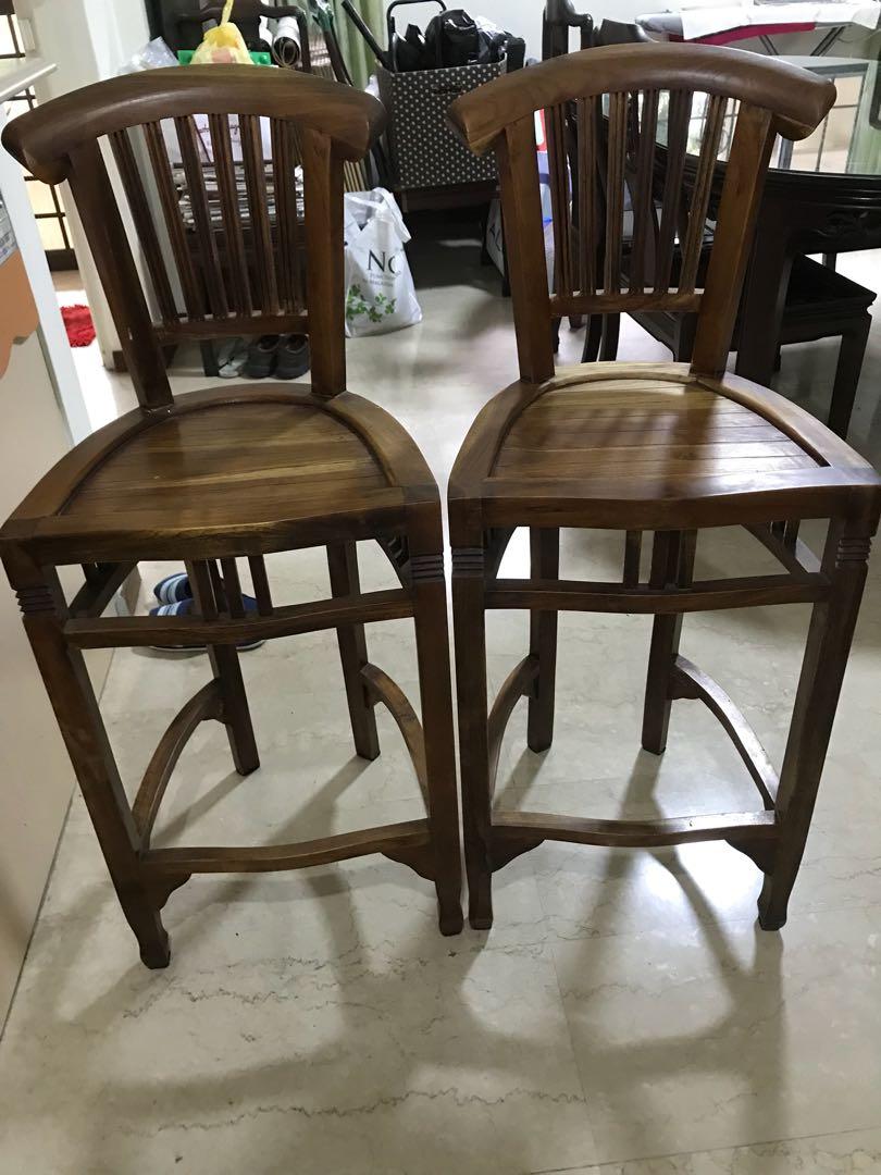 Wooden bar counter high chairs, Furniture & Home Living, Furniture ...