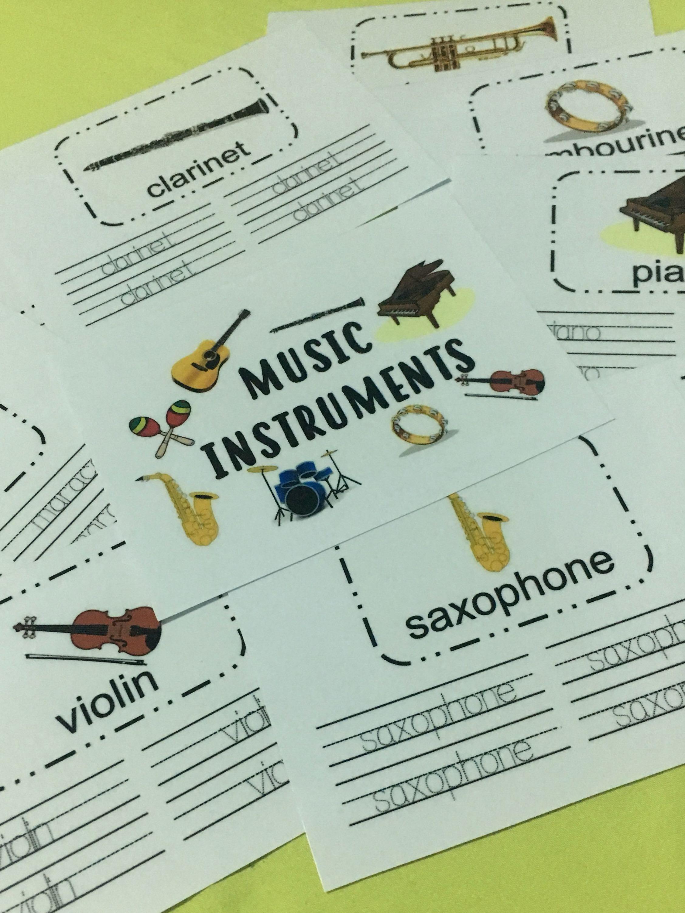 Tracing Activity Cards - Music Instruments, Hobbies & Toys, Books ...