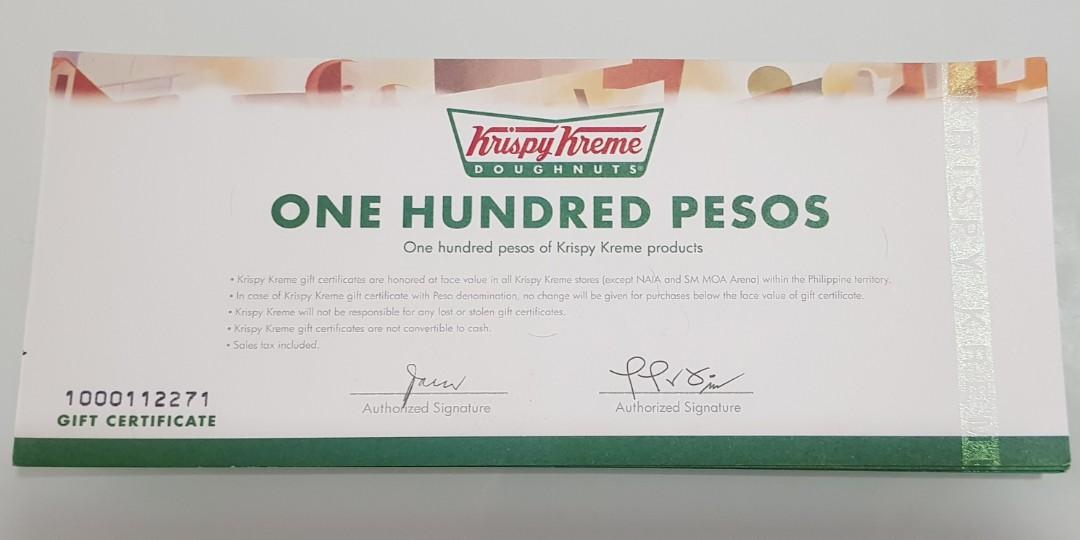 Krispy Kreme Gift Certificates 90 pesos per 100, Tickets & Vouchers ...