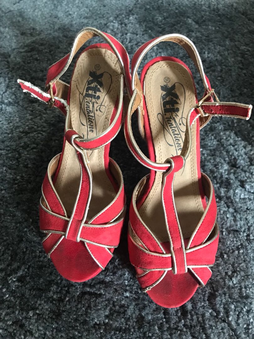 Xti Red Platform Heels Shoes S7 Womens Fashion Footwear Flats