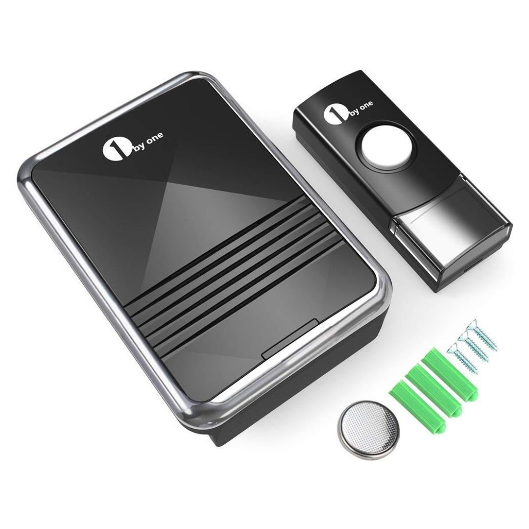 (E294) 1byone Easy Chime Wireless Doorbell Kit, 1 Receiver & 1 Push Button with Sound and LED ...
