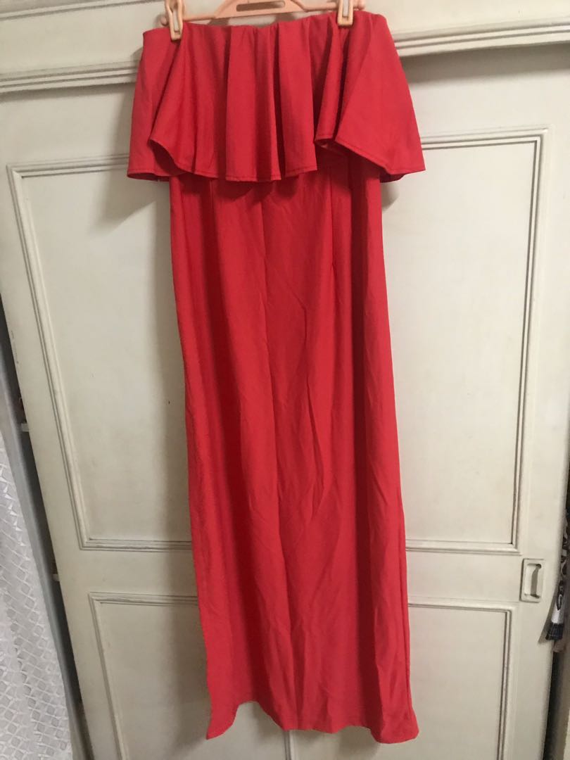 Red Tube Long Gown, Women's Fashion, Dresses & Sets, Evening dresses ...