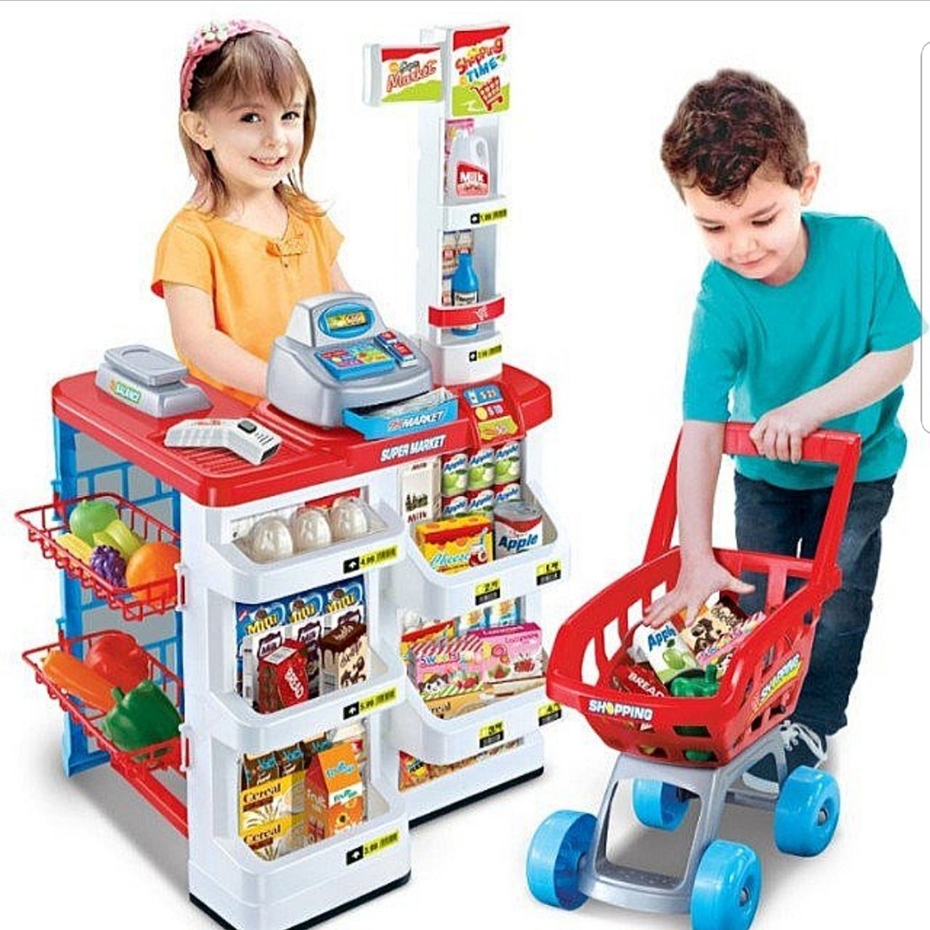 (PO) Supermarket Stand with Trolley Scanner Cash Register Cashier ...