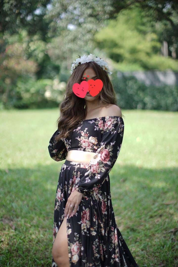 Long trail floral pre nup gown, Women's Fashion, Dresses & Sets ...