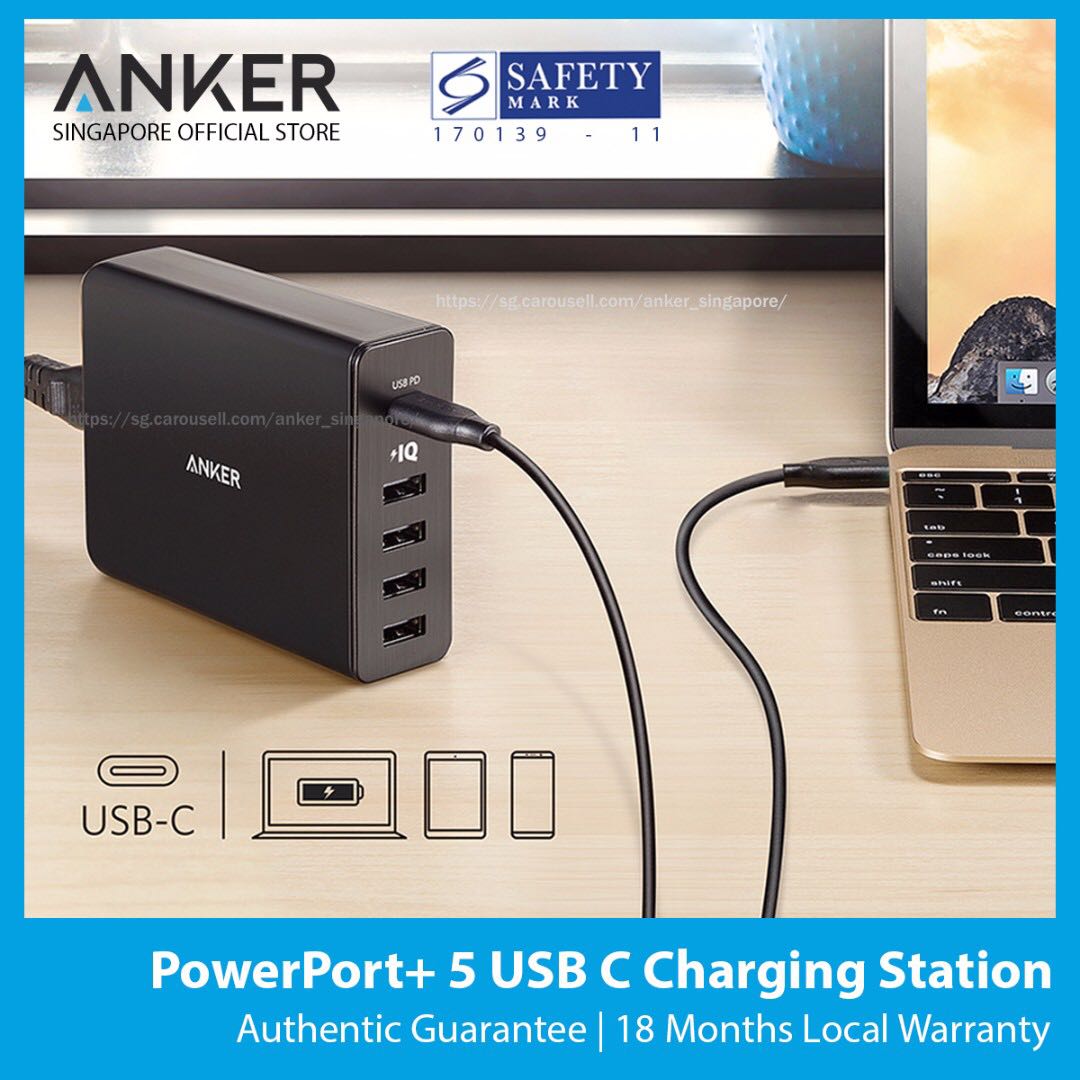 Anker PowerPort+ 5 USB C Power Delivery 5 USB Charger , Mobile Phones ...