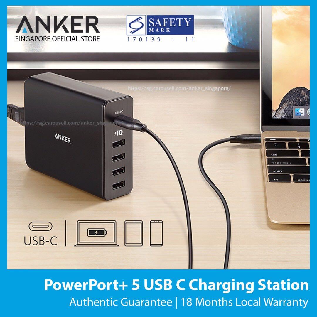 Anker PowerPort+ 5 USB C Power Delivery 5 USB Charger , Mobile Phones & Gadgets, Mobile & Gadget ...