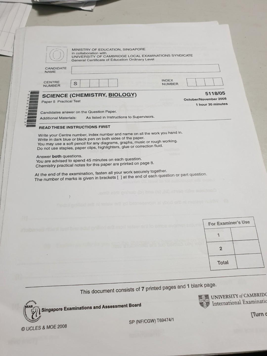 GCE O LEVEL science biology practical paper, Hobbies & Toys, Books ...