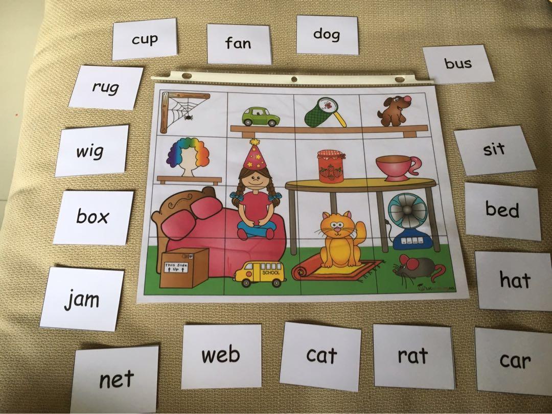 Montessori phonics word and picture matching laminate, Hobbies & Toys ...