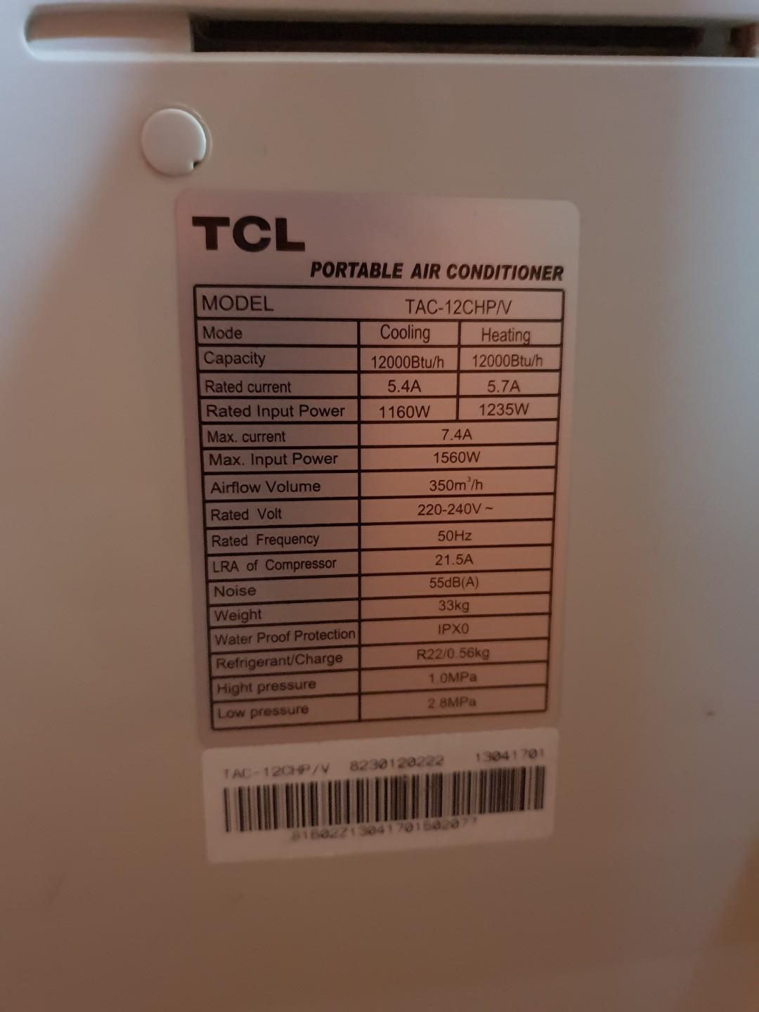 TCL Portable Aircon TAC-12CHP/V 12000BTU, TV & Home Appliances, Air ...