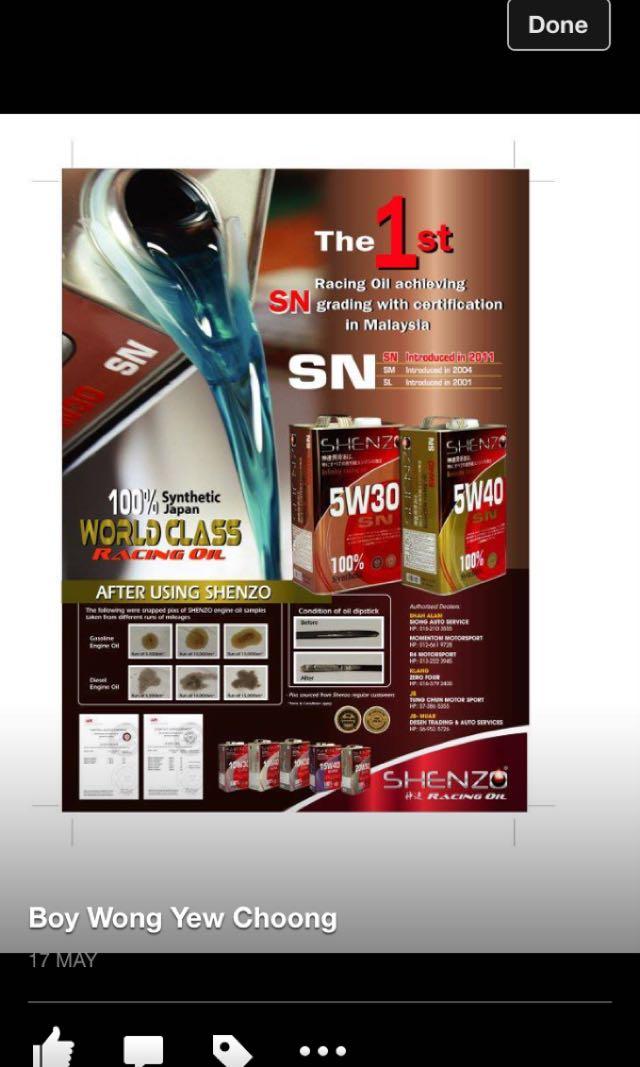 Shenzo oil 10w40, Auto Accessories on Carousell