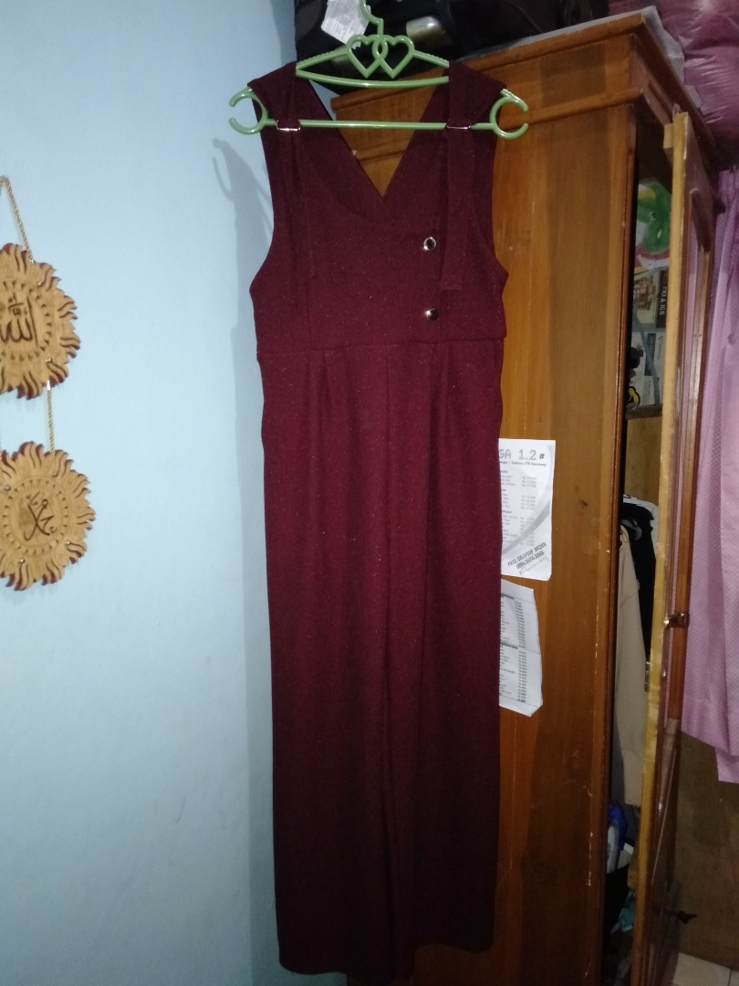 JUMPSUITS Bling2 warna MERAH ATI/Gelap, Fesyen Wanita, Pakaian Wanita ...