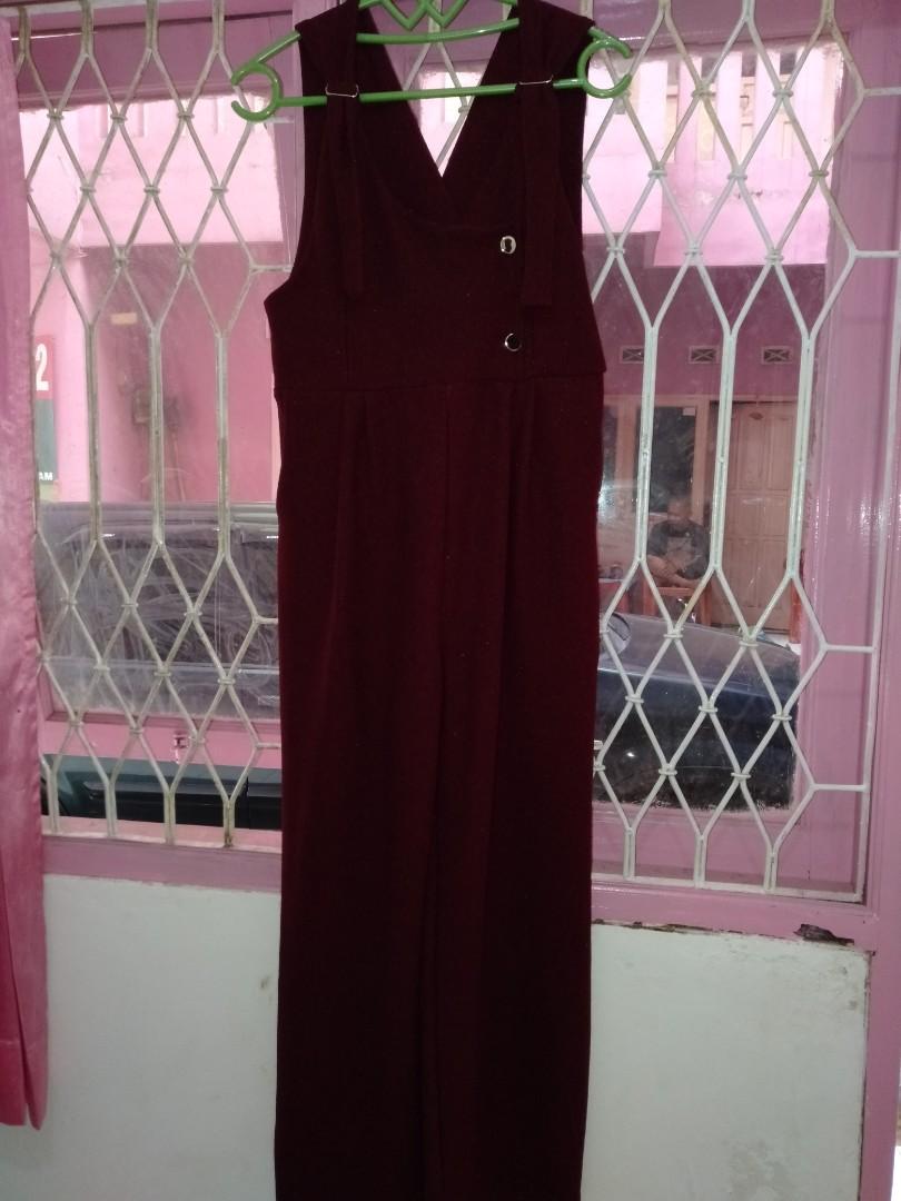 JUMPSUITS Bling2 warna MERAH ATI/Gelap, Fesyen Wanita, Pakaian Wanita ...