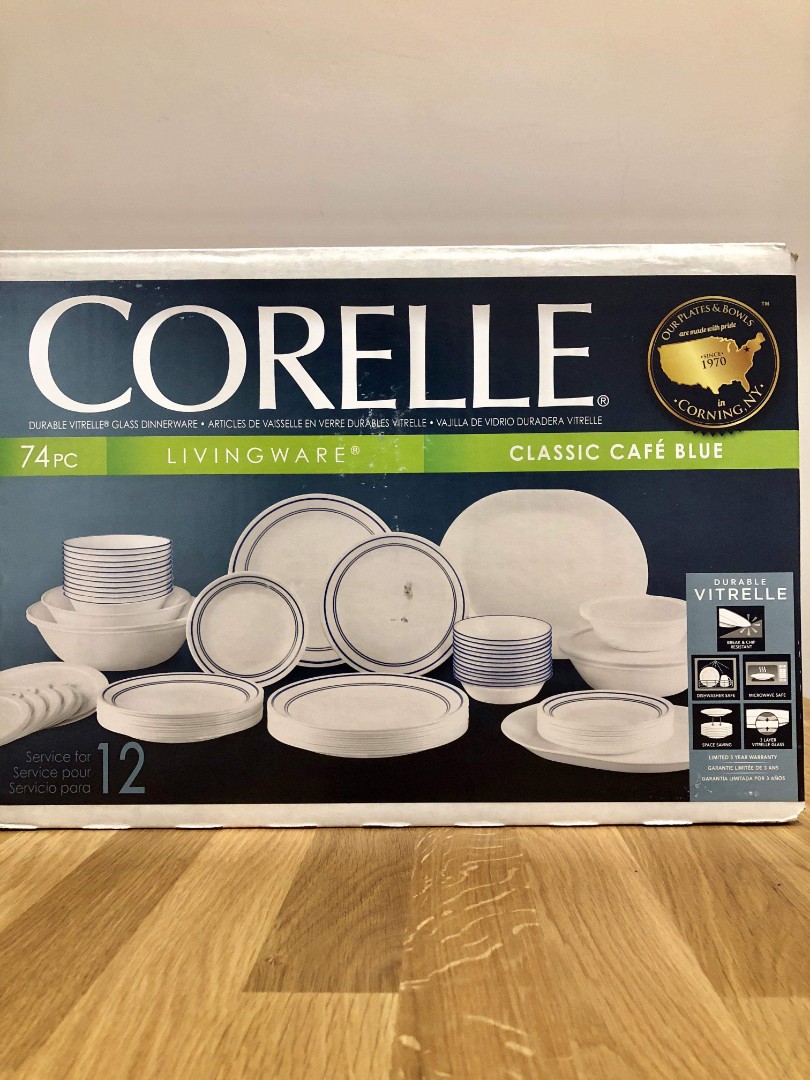 Corelle® Classic Cafe Blue Dinnerware Set 74pc, TV & Home Appliances ...