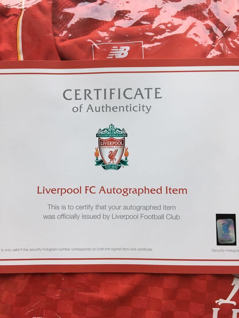 Official Autographed Liverpool FC shirt — with certificate of ...