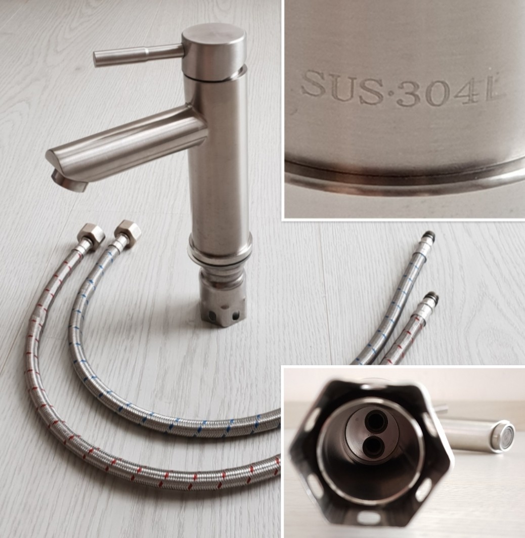 SUS304 Stainless Steel 304 - Bathroom Basin Mixer Tap (Hot & Cold) with ...