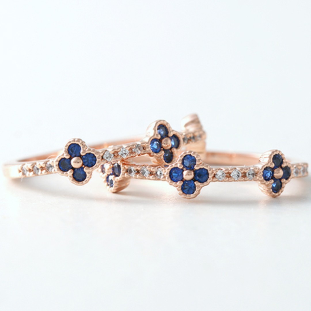 Autium Blue Sapphire and Ruby Four Leaf Clover Ring - Rose gold, white ...