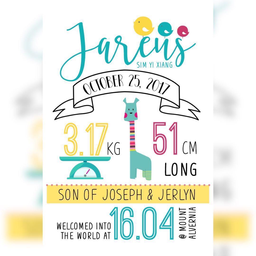 Personalized Birth Poster (Design #2), Hobbies & Toys, Stationery ...