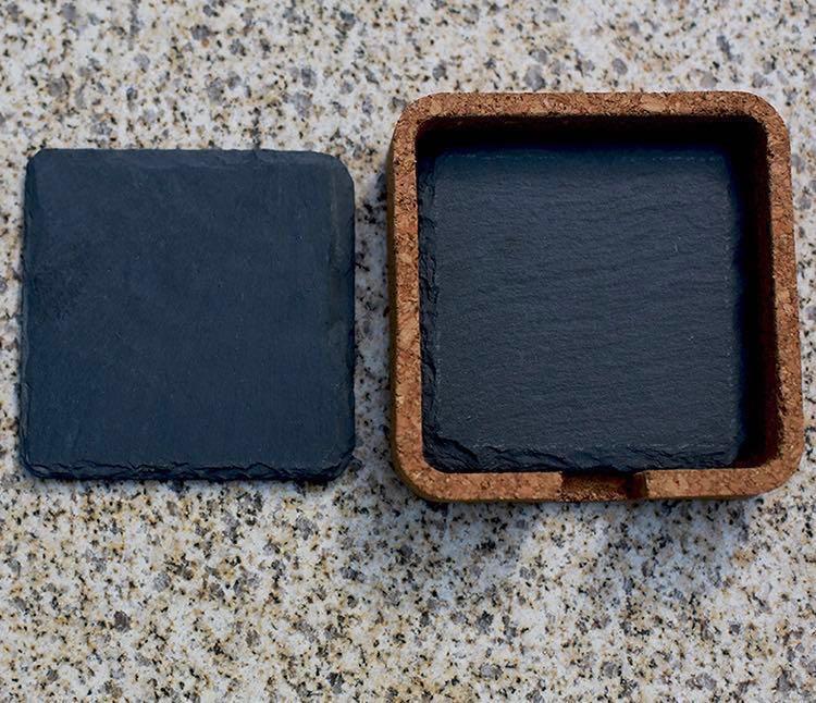 Square Black Slate Coasters with Cork Casing (Set of 3), Furniture ...