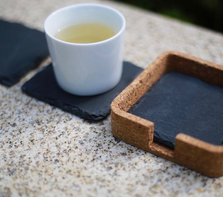 Square Black Slate Coasters with Cork Casing (Set of 3), Furniture ...