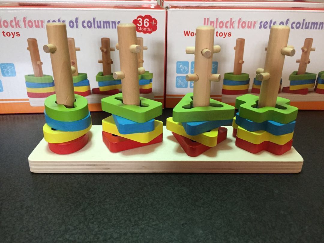 Unlock four sets of column wooden educational learning toy, Babies ...