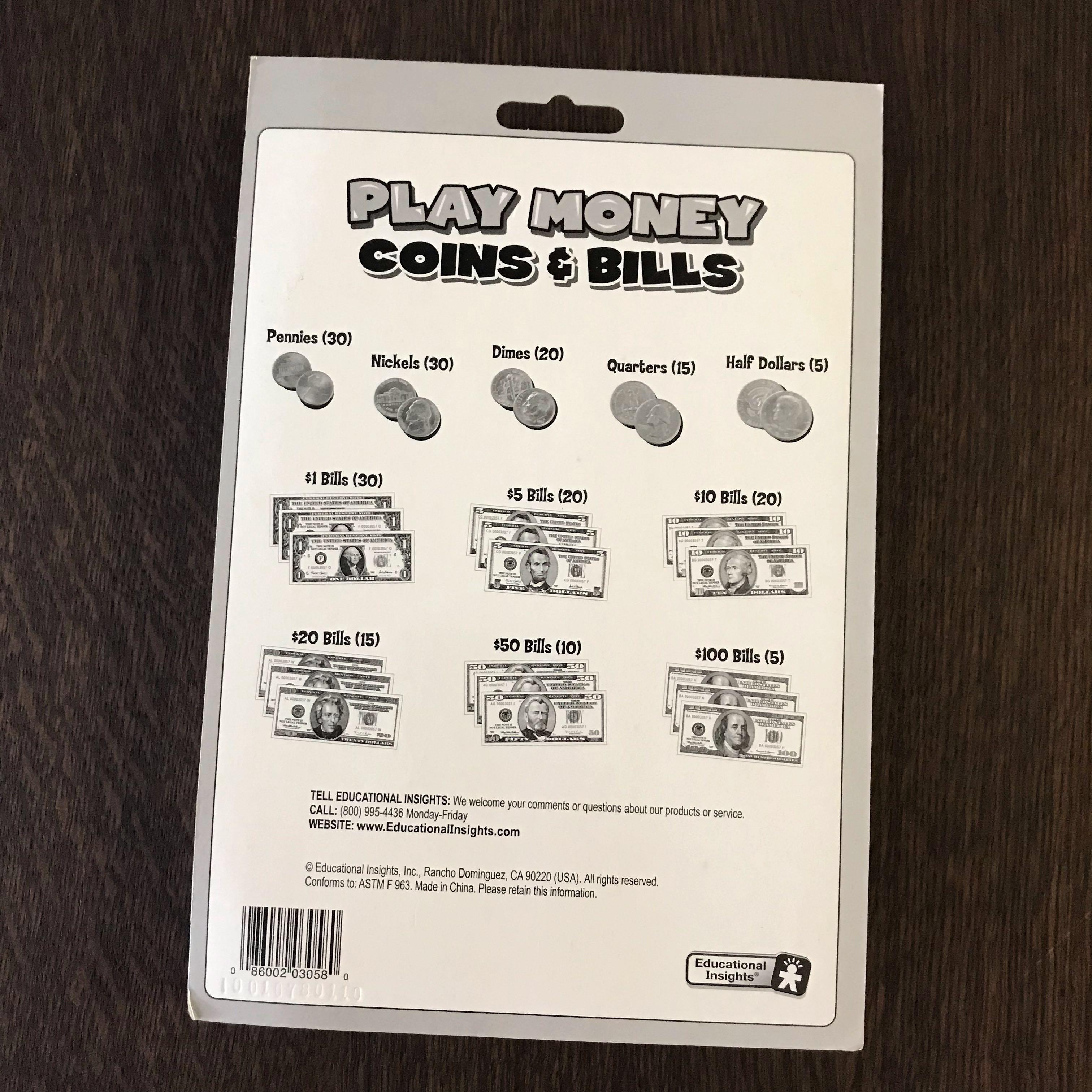 Educational Insights Play Money - Coins And Bills, Hobbies & Toys, Toys ...