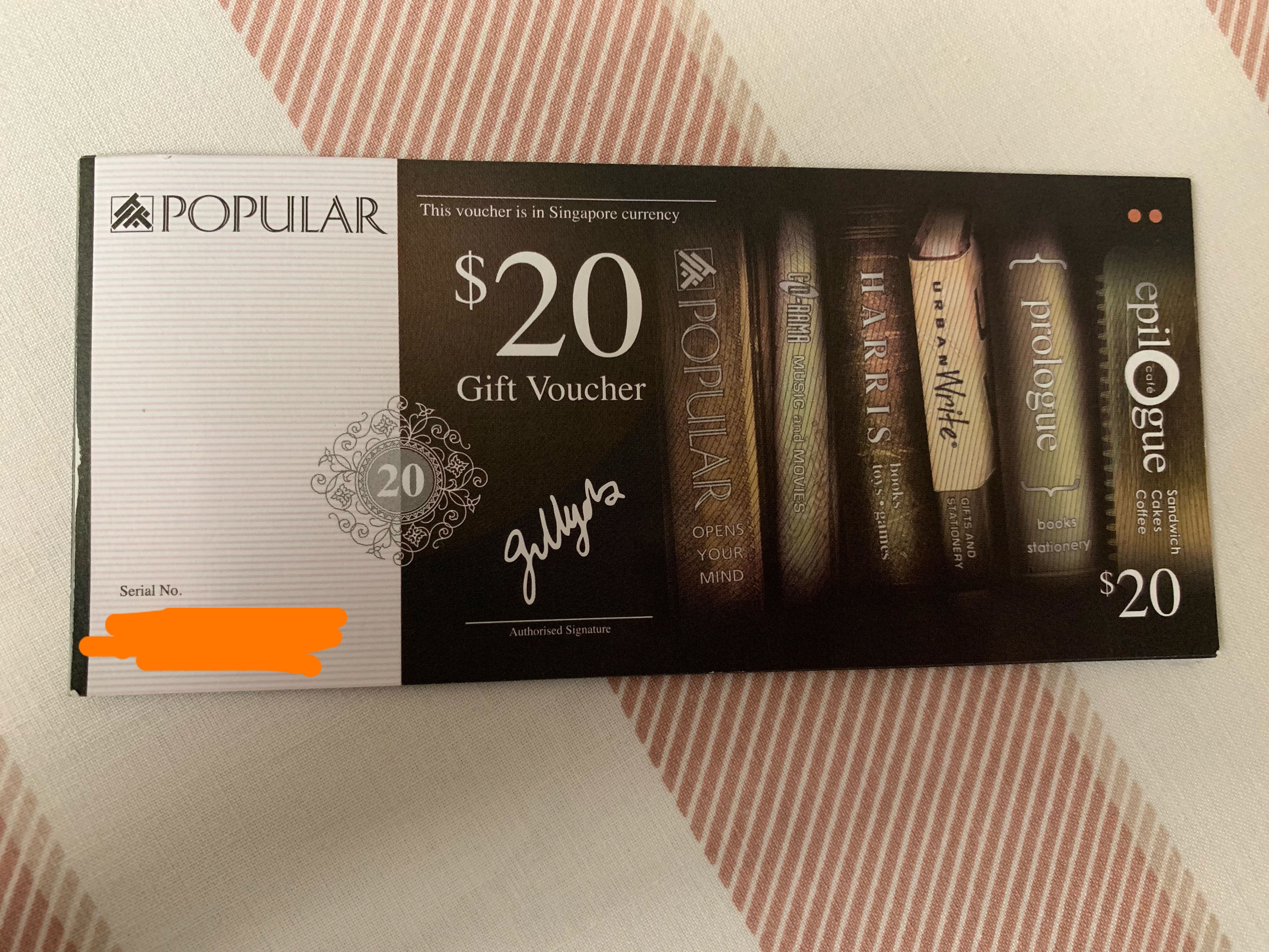 Popular voucher (10 X $20), Tickets & Vouchers, Vouchers on Carousell
