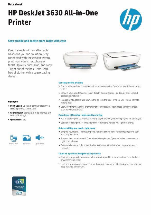 HP DESKJET 3630 All-In-One WIRELESS PRINT SCAN COPY, Computers & Tech ...